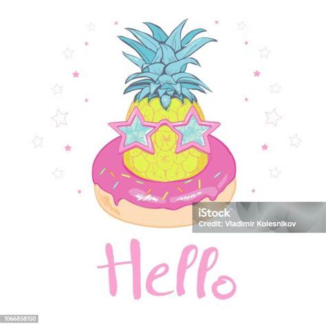 안경 디자인 이국적인 파인애플 배경 음식 과일 그림 자연 파인애플 여름 열 대 벡터 신선한 그리기 0명에 대한 스톡 벡터 아트
