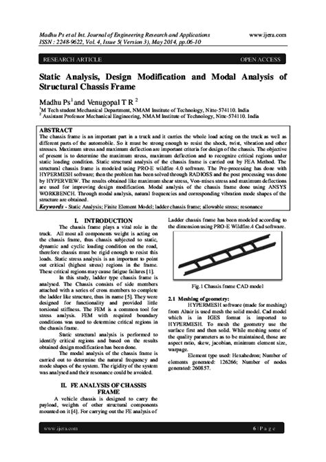 Pdf Static Analysis Design Modification And Modal Analysis Of Structural Chassis Frame