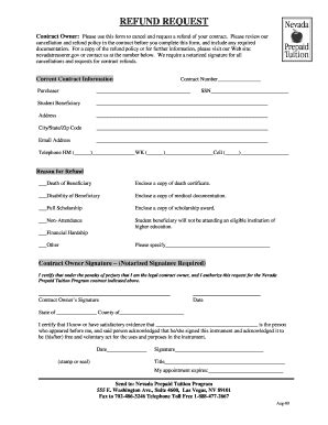 Nevada Refund Request Form Blank Fillable Template Fill Out Print