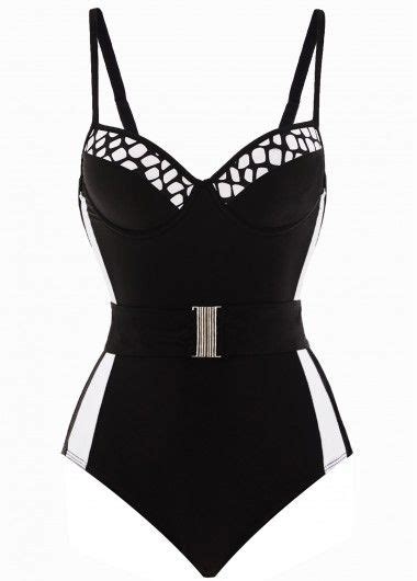 Contrast Spaghetti Strap Belted One Piece Swimwear Usd 34 98 In 2024 Plus Size