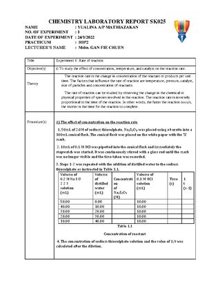Experiment 4 Lab Report Chemistry Studocu