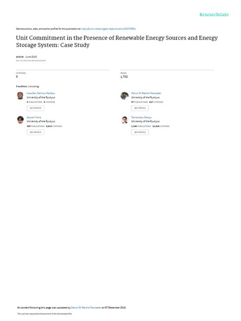 Unit Commitment In The Presence Of Renewable Energy Sources And Energy Storage System Case