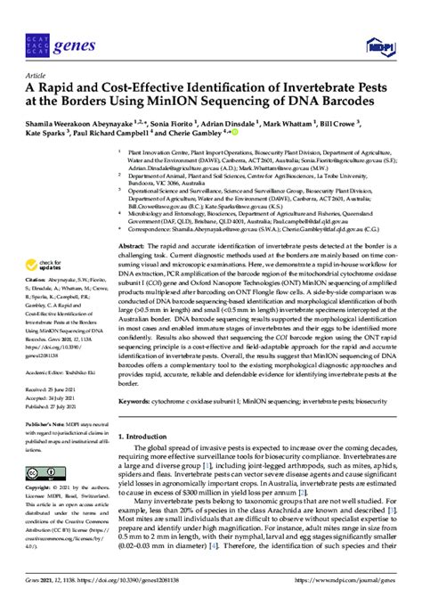 Pdf A Rapid And Cost Effective Identification Of Invertebrate Pests At The Borders Using