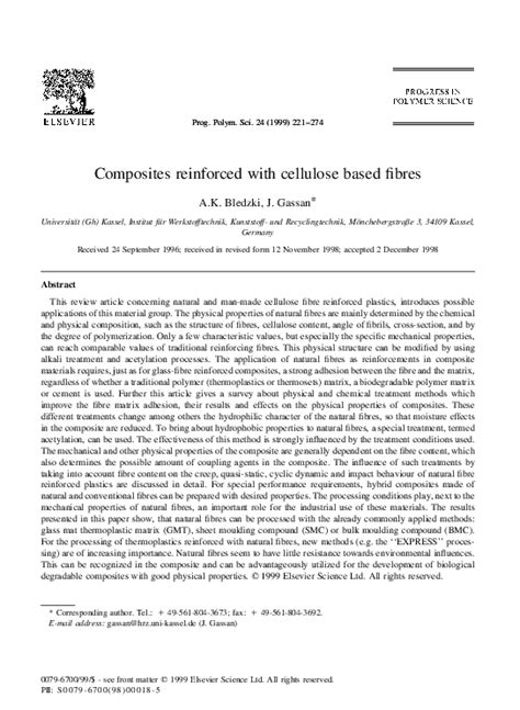 Pdf Composites Reinforced With Cellulose Based Fibres