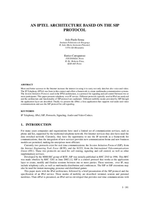 Pdf An Iptel Architecture Based On The Sip Protocol