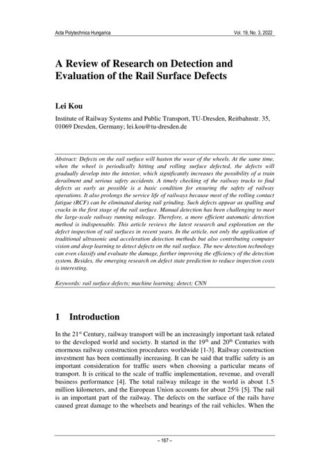 Pdf A Review Of Research On Detection And Evaluation Of The Rail Surface Defects