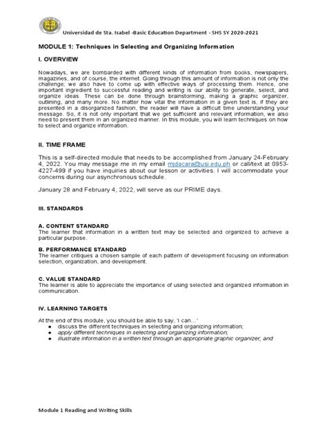 3rd quarter module 1 selecting and organizing information pdf