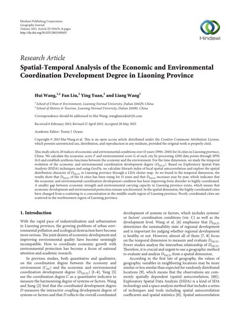 Pdf Spatial Temporal Analysis Of The Economic And Environmental