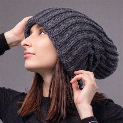 Oversized Wool Beanie Chunky Knit Thick Hat Slouchy Knit Beanie Extra