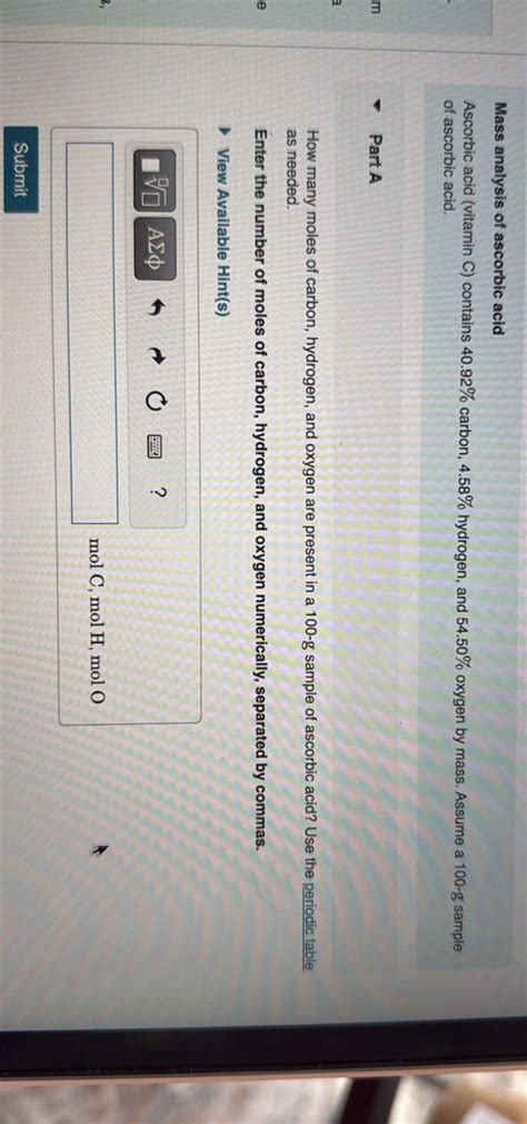 Mass Analysis Of Ascorbic Acid Ascorbic Acid Vitamin C Contains 4092