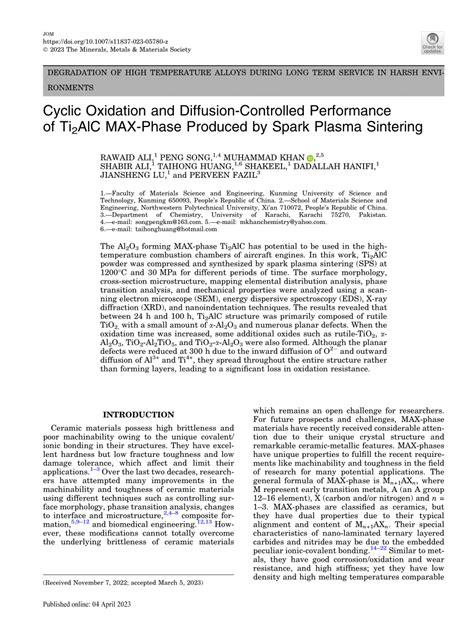 Pdf Cyclic Oxidation And Diffusion Controlled Performance Of Ti2alc