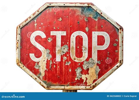 Vintage Weathered Stop Sign Isolated On White Background For Graphic