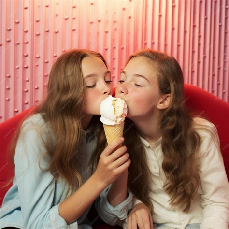 Premium Photo Licking In Harmony Tween Best Friends Share Melting
