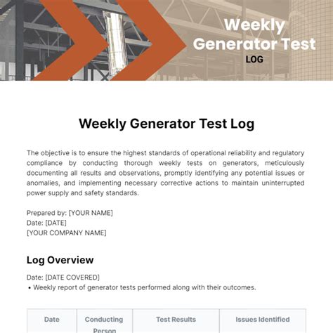 Free Weekly Generator Test Log Template To Edit Online