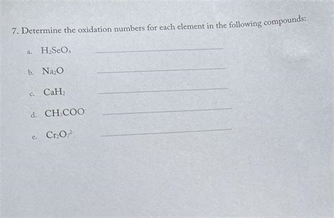 Solved Determine The Oxidation Numbers For Each Element In Chegg Com