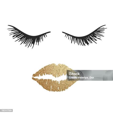 여자의 얼굴입니다 뷰티 컨셉 속눈썹과 입술 메이크업 벡터 일러스트레이션 검은색에 대한 스톡 벡터 아트 및 기타 이미지 검은색 귀여운 금색 Istock