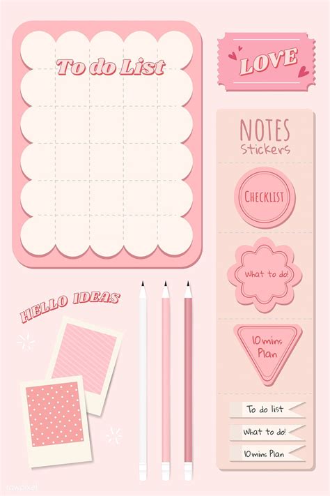 Pink Stationery Planner Set Vector Premium Image By Chayanit Vector Vectoart