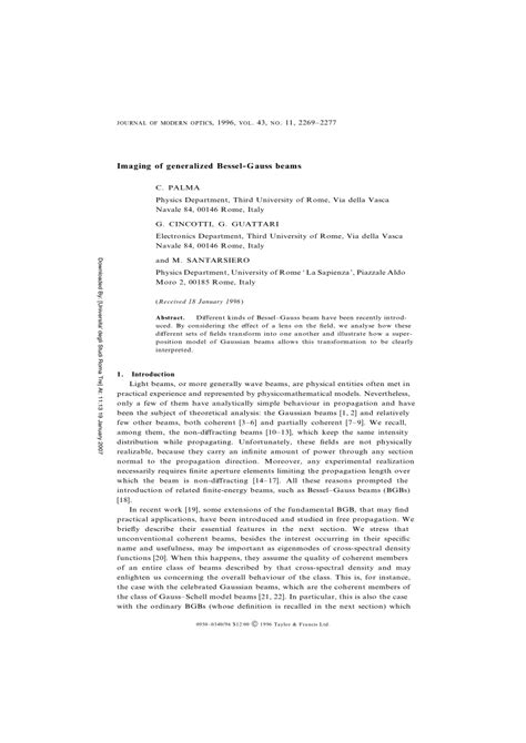 Pdf Imaging Of Generalized Bessel Gauss Beams