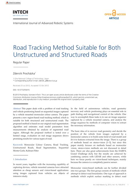 Pdf Road Tracking Method Suitable For Both Unstructured And Structured Roads