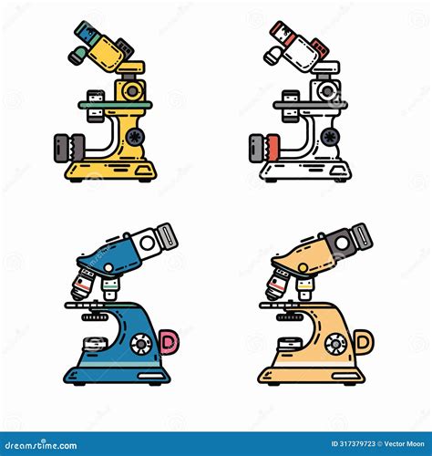 Four Colorful Microscopes Vector Illustrations Different Color Schemes