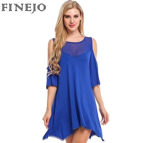 Finejo 2017 Plus Size Women Summer Dress Sexy Off Shoulder See Through