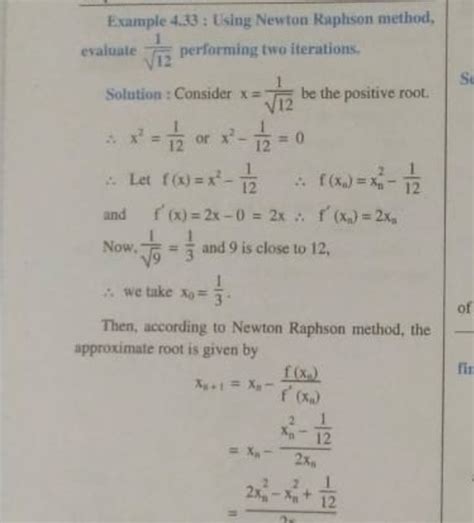 Example 433 Using Newton Raphson Method Evaluate 12 1 Performing Two