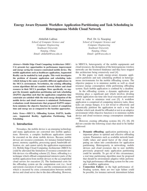 Pdf Energy Aware Dynamic Workflow Application Partitioning And Task
