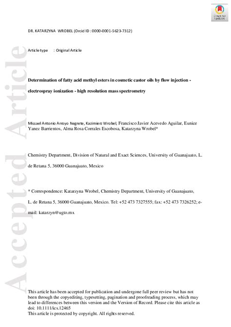 Pdf Determination Of Fatty Acid Methyl Esters In Cosmetic Castor Oils By Flow Injection