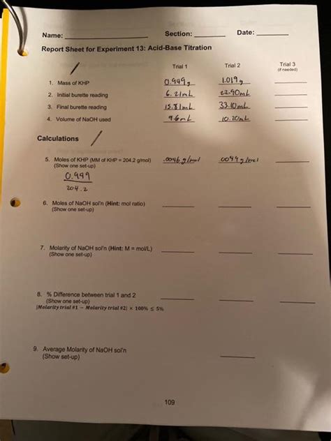 Solved Name Section Date Report Sheet For Experiment 13