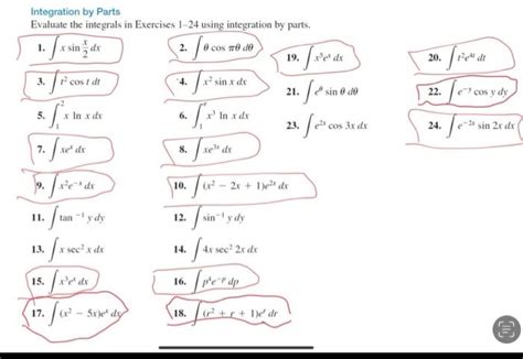 solved integration by parts evaluate the integrals in