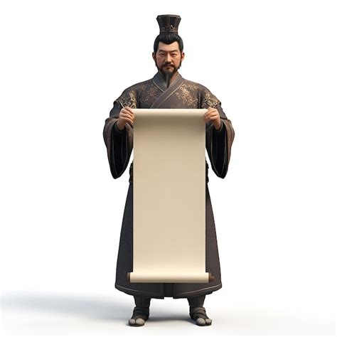Ancient Asian Scholar Holding A Blank Scroll Premium Ai Generated Image