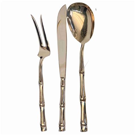 Solid Brass Flatware Set 12x Serving Cutlery Bamboo Pattern