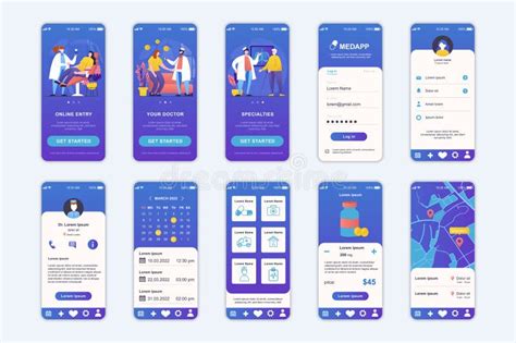 Medicine Concept Screens Set For Mobile App Template People Get Online Doctor Diagnostic