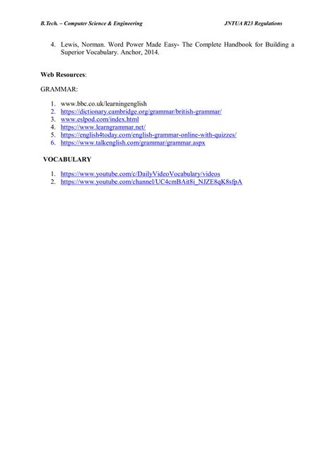 5 jntua b tech cse r23 i ii year course structure and syllabus pdf
