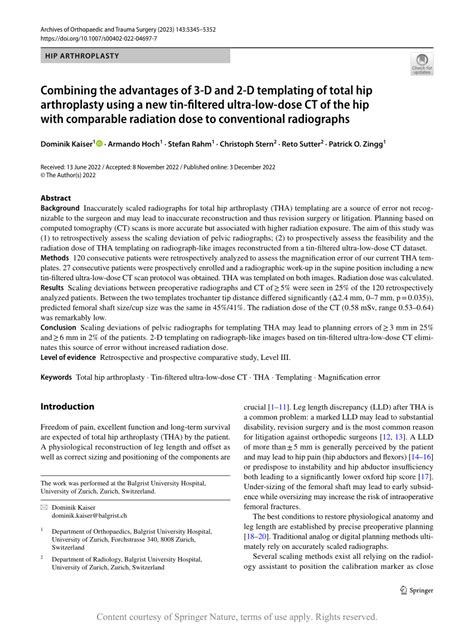 Pdf Combining The Advantages Of 3 D And 2 D Templating Of Total Hip Arthroplasty Using A New
