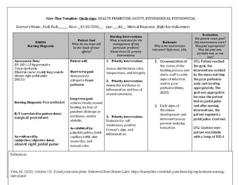 Hip Replacment Hip Replacement Care Plan Care Plan Template Circle