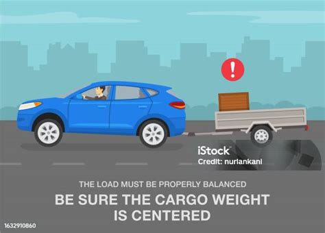 안전 운전 요령 및 교통 규제 규칙 차량 트레일러에 짐을 싣고 있는 Suv 자동차 균형이 맞지 않는 화물 나무 상자로 적재된