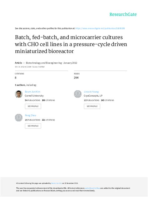 Pdf Batch Fed‐batch And Microcarrier Cultures With Cho Cell Lines