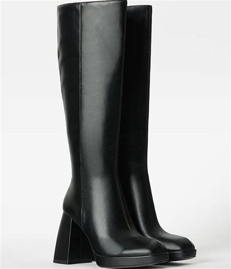 خرید و قیمت چکمه چرم مشکی مدل بلند پاشنه پهن زیپ دار زنانه برشکا