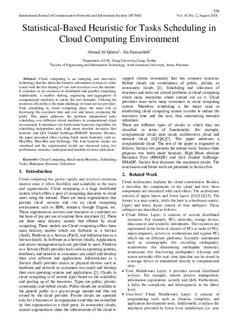 Pdf Statistical Based Heuristic For Tasks Scheduling In Cloud Computing Environment