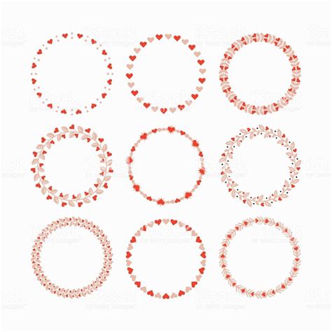레드와 핑크 하트 원형 테두리 장식 엠 블 럼 우표의 세트 및 핑크 하트 벡터 아트 패턴