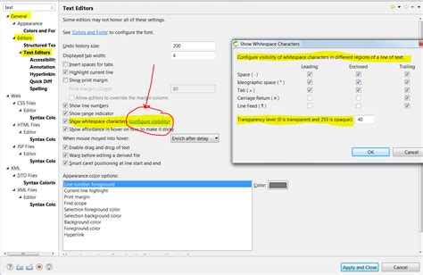 eclipse color setting for whitespace characters stack overflow