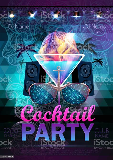 디스코 볼 배경 삼각형 배경에 디스코 칵테일 파티 포스터 Dj에 대한 스톡 벡터 아트 및 기타 이미지 Dj 밤 하루 시간대 나이트클럽 Istock