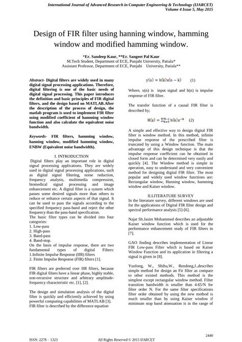 Pdf Design Of Fir Filter Using Hanning Window Hamming Window