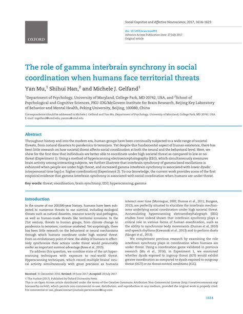 Pdf The Role Of Gamma Interbrain Synchrony In Social Coordination