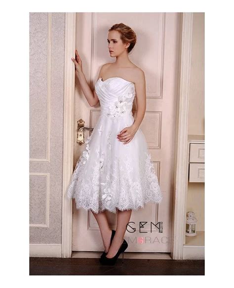 A Line Sweetheart Tea Length Wedding Dresses Lace Satin Tulle Style