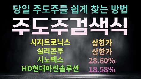 당일 주도주를 쉽게 찾는 방법 주도주검색식 시지트로닉스 상한가 실리콘투 상한가 시노펙스 2860 Hd