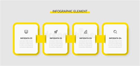 Timeline Infographic Template Design With Yellow Color Rounded Rectangle 4 Options And Icons