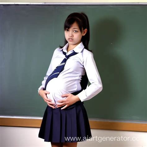 Young Schoolgirl With A Small Pregnant Belly In Classroom Ai Art