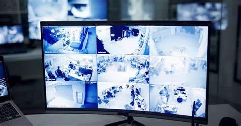 Security Business And Computer With Split Screen Control Room And